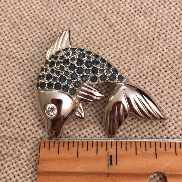 Vintage | Jewelry | Vintage Napier Blue Rhinestone Fish Pin Silvertone ...